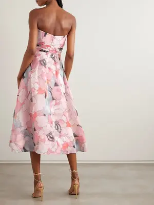 Rebecca Vallance Strapless Printed Silk Organza Dress