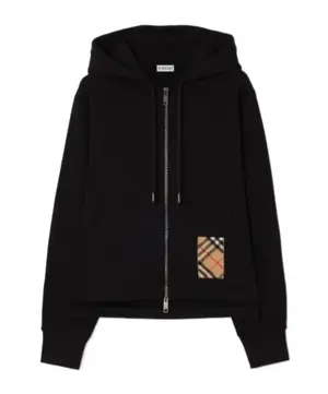 Burberry Check Label Cotton Zip Hoodie - Black