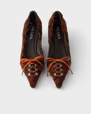 Prada Feather-embellished Satin Pumps