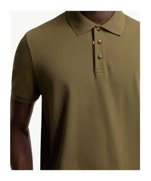 Moncler Logo Cotton Piquet Polo Shirt - Olive Green
