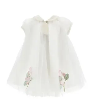 Monnalisa Floral Appliqué Tulle Dress
