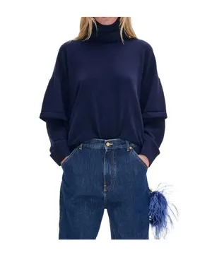 DARKPARK Troy Cashmere Wool Knit Double Sleeve Tee - Blue