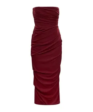 ALEX PERRY Alex Perry Strapless Draped Midi Dress