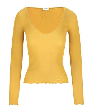 Saint Laurent Ribbed Long Sleeve Top With Logo Plaque
