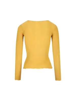 Saint Laurent Ribbed Long Sleeve Top With Logo Plaque