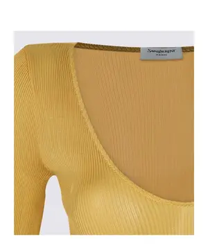 Saint Laurent Ribbed Long Sleeve Top With Logo Plaque