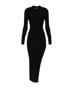 COURREGES Ribbed Long-sleeved Midi Dress With Side Slits
