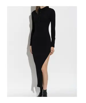 COURREGES Ribbed Long-sleeved Midi Dress With Side Slits
