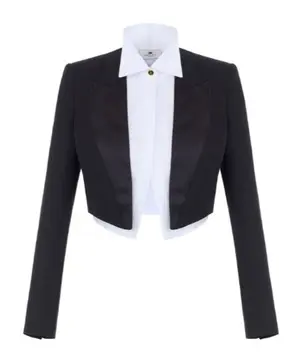 Elisabetta Franchi Cool Wool Cropped Jacket With Shirt Collar
