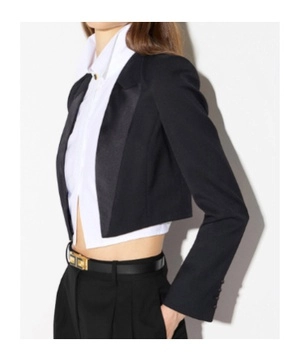 Elisabetta Franchi Cool Wool Cropped Jacket With Shirt Collar