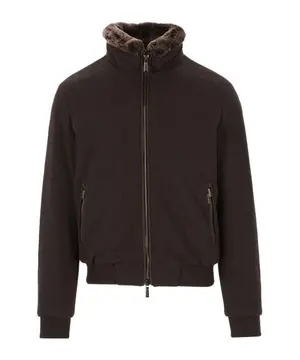 MOORER High-neck Zip Jacket With Fur Trim - Brown