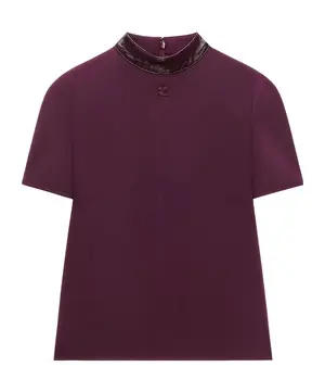 COURREGES Heritage Vinyl-collar Logo-patch Blouse - Burnt Red