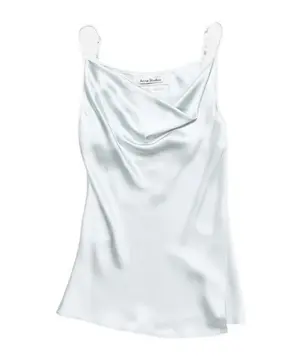 Acne Studios Shiny Satin Tank Top With Adjustable Straps And Side Slit - White