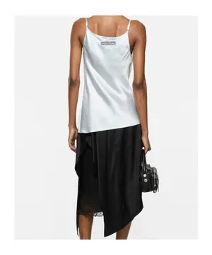 Acne Studios Shiny Satin Tank Top With Adjustable Straps And Side Slit - White