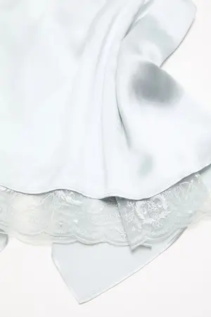 Acne Studios Asymmetrical Ruffled Satin Skirt With Lace Underlay - Ice-blue