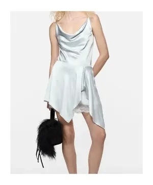 Acne Studios Asymmetrical Ruffled Satin Skirt With Lace Underlay - Ice-blue