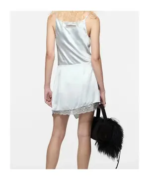 Acne Studios Asymmetrical Ruffled Satin Skirt With Lace Underlay - Ice-blue