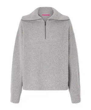 THE ELDER STATESMAN Runyon Ribbed Cashmere Turtleneck Half-zip Sweater - Silver