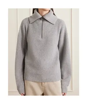 THE ELDER STATESMAN Runyon Ribbed Cashmere Half-zip Sweater - Silver