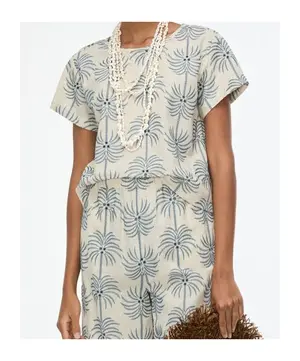 IBLUES Embroidered Palm Print Blouse