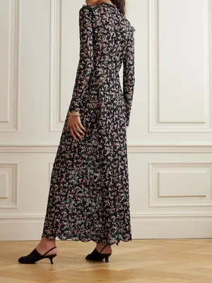 Rabanne Pleated Embroidered Lace Maxi Dress