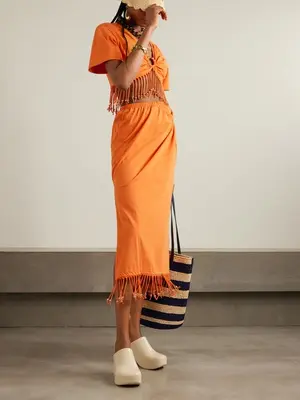 Rabanne Pleated Midi Skirt With Fringe And Embellishments