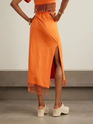 Rabanne Pleated Midi Skirt With Fringe And Embellishments