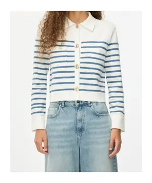 IBLUES Striped Boxy Cardigan With Collar And Patch Pockets