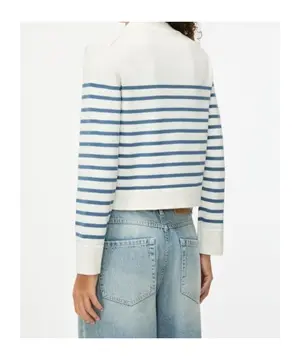 IBLUES Striped Boxy Cardigan With Collar And Patch Pockets
