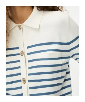IBLUES Striped Boxy Cardigan With Collar And Patch Pockets