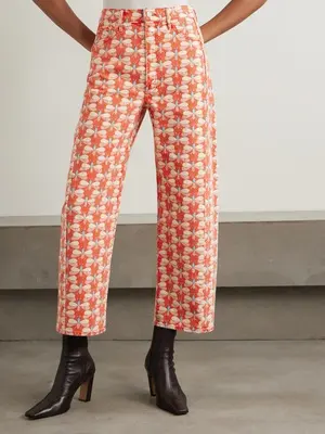 MOTHER Printed High-waisted Wide-leg Jeans