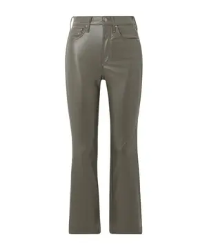 MOTHER Insider Flood Faux Leather Cropped Flared Pants - Cinder Block
