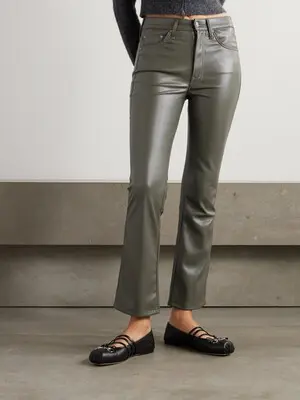 MOTHER Insider Flood Faux Leather Cropped Flared Pants