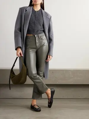 MOTHER Insider Flood Faux Leather Cropped Flared Pants