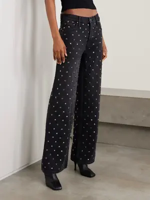 MOTHER Smoothie Sneak Studded Wide-leg Jeans