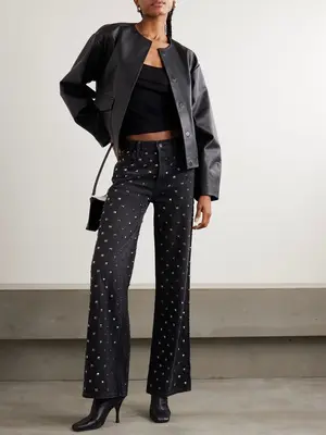 MOTHER Smoothie Sneak Studded Wide-leg Jeans