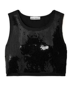 Rabanne Sequined Cropped Tank Top - Black