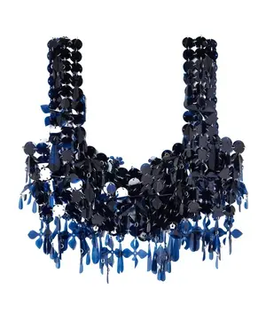 Rabanne Patchwork Cropped Sequined Top - Blue