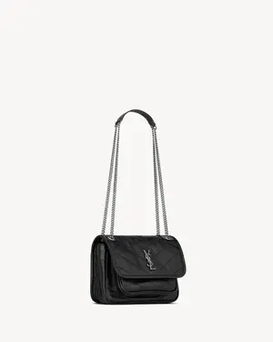 Saint Laurent Niki Baby In Vintage Leather With Chain Strap - Black
