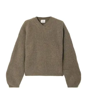 Le Kasha Palermo Ribbed Organic Cashmere V-neck Sweater