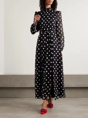 Saloni Jacqui-b Polka Dot Silk Crepe Maxi Dress