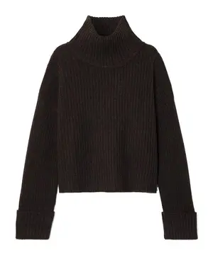 Le Kasha Long Sleeve High Neck Ribbed Knit Shirt - Black