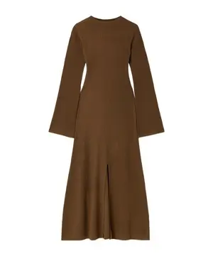 Le Kasha Logan Ribbed Organic Cashmere Midi Dress - Brown