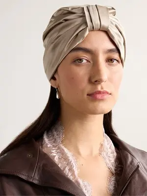 JENNIFER BEHR Sasha Gathered Duchess-satin Hair Wrap - Taupe