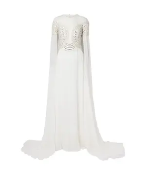 GEORGES HOBEIKA Tulle-trimmed Embellished Georgette Gown - White