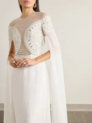 GEORGES HOBEIKA Embellished Georgette Gown With Tulle Trim