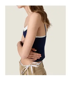 Miu Miu Stretch Jersey Top With Spaghetti Straps - Navy Blue