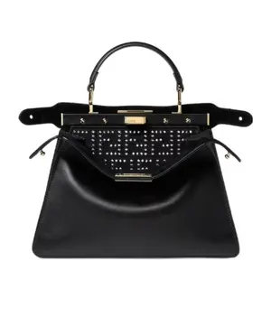 Fendi Peekaboo Iseeu Small Leather Bag Embroidered With Mirrors - Black