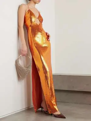 Galvan Sequin Maxi Dress With Slit And Cut-out Detail