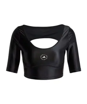 Adidas By Stella McCartney Logo Printed Cropped Top - Black